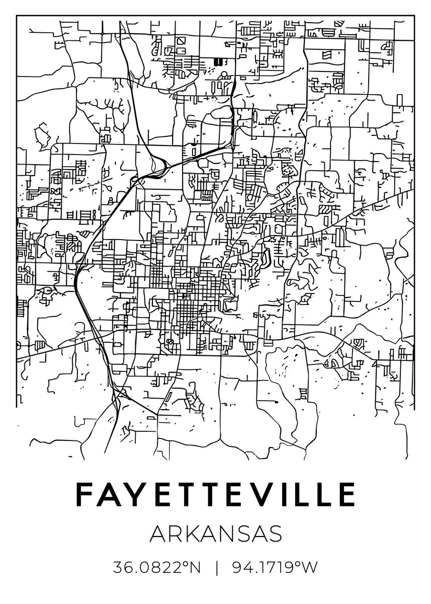 'Fayetteville, Arkansas Map' Poster, picture, metal print, paint by ...