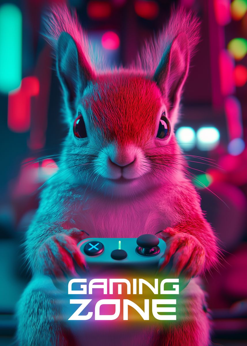 'Gaming Squirrel' Poster, picture, metal print, paint by Kitty Kit ...
