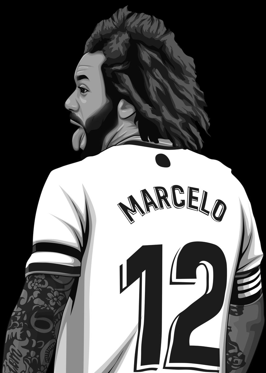 'Marcelo Football Illustration Black and White Version' Poster, picture ...
