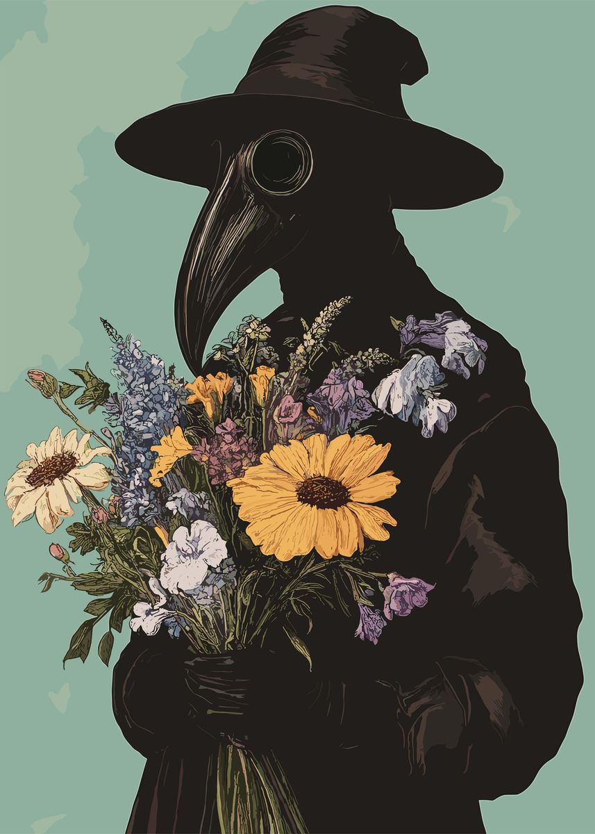 'Plague Doctor with Flowers' Poster, picture, metal print, paint by ...