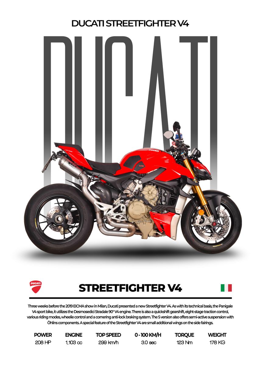 'Ducati Streetfighter V4 Motorcycle' Poster, picture, metal print ...