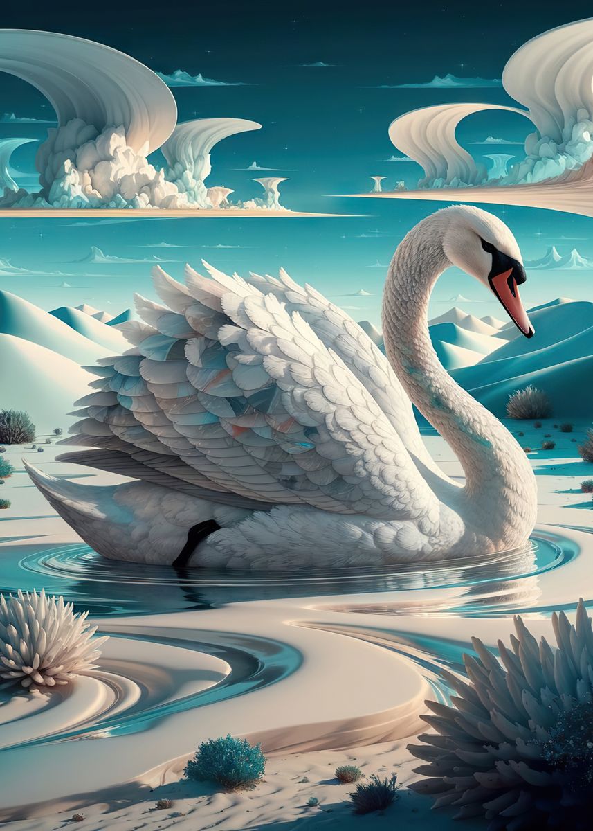 'Swan in Surreal Landscape' Poster, picture, metal print, paint by ...