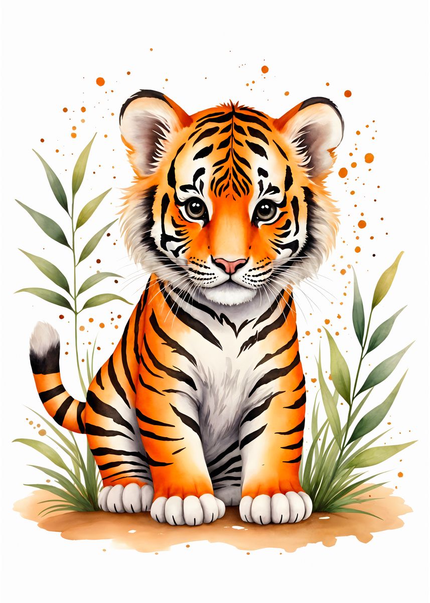 'Cute Tiger Watercolor' Poster, picture, metal print, paint by Yahya ...