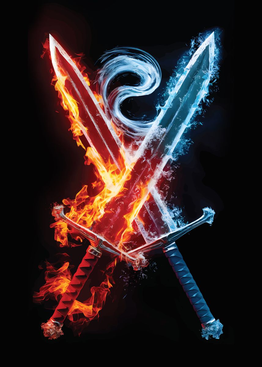 'Fire and Ice Swords' Poster, picture, metal print, paint by maxmah ...
