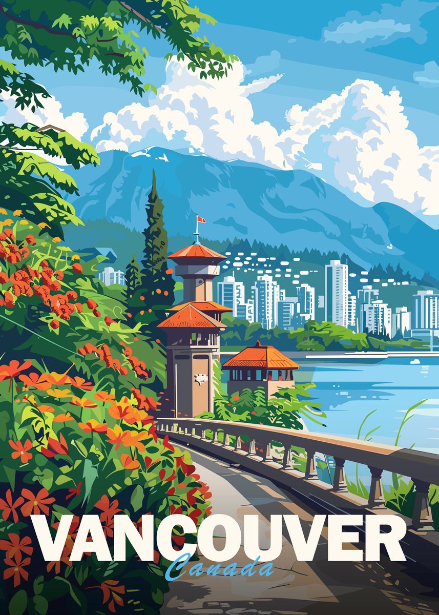 'Vancouver Cityscape Poster' Poster, picture, metal print, paint by ...