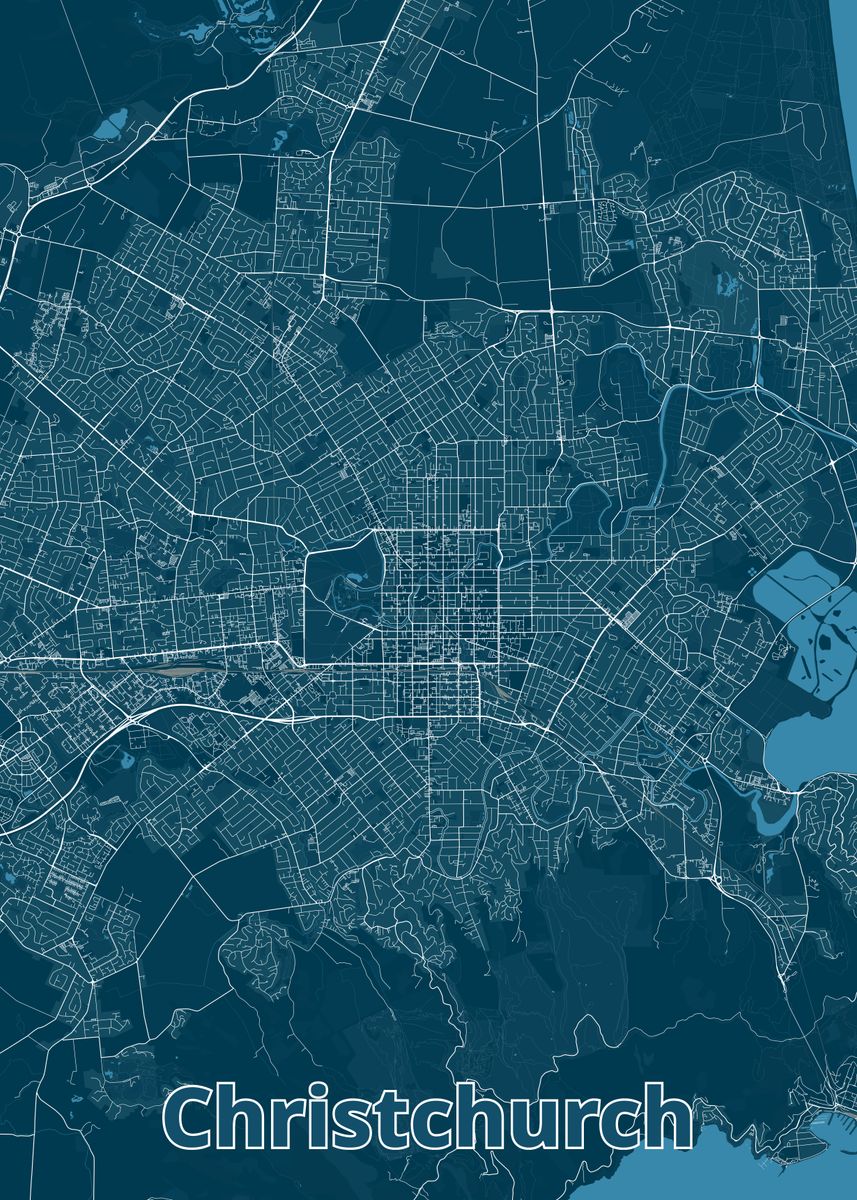 'Christchurch City Map' Poster, picture, metal print, paint by Sam Kal ...
