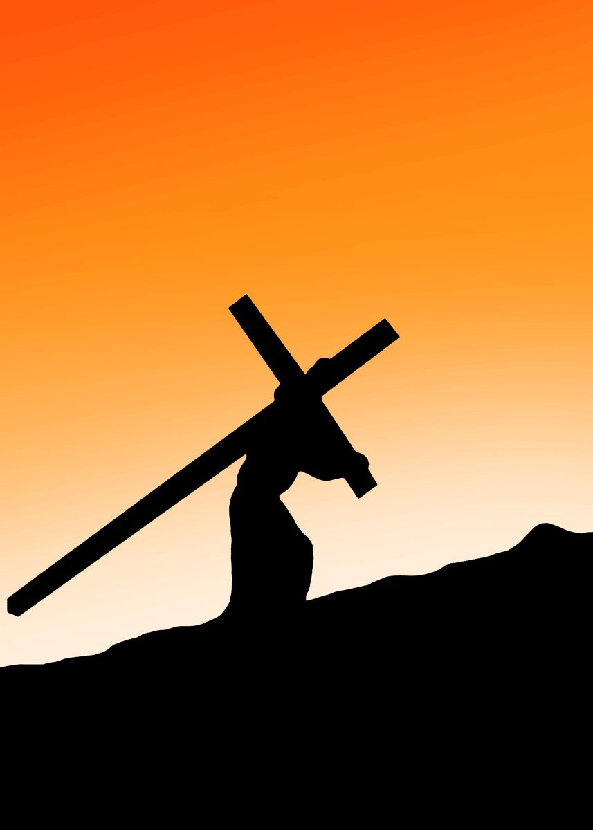 'Silhouette of Man Carrying Cross' Poster, picture, metal print, paint ...