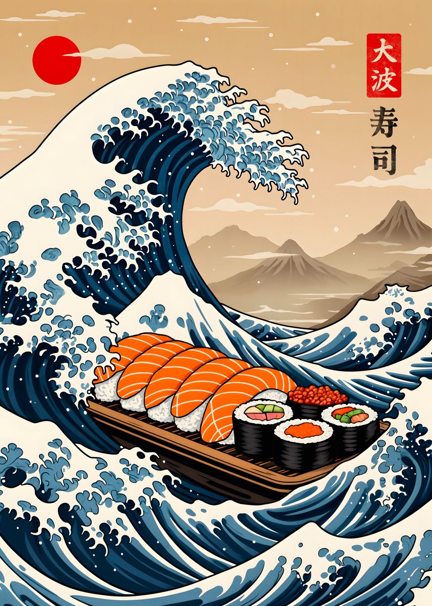 'Sushi Great Wave' Poster, picture, metal print, paint by Illust Artz ...