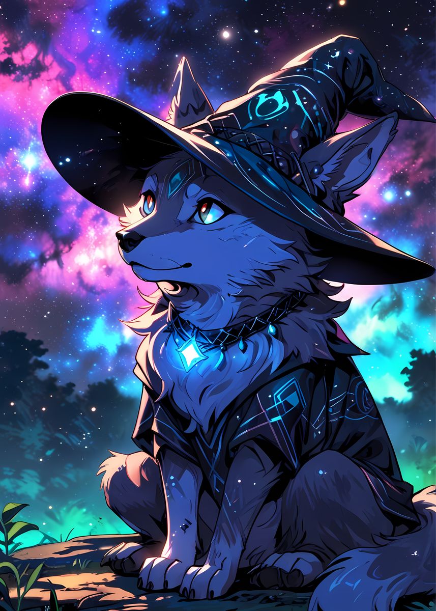 'Wolf Wizard in the Night S' Poster, picture, metal print, paint by ...