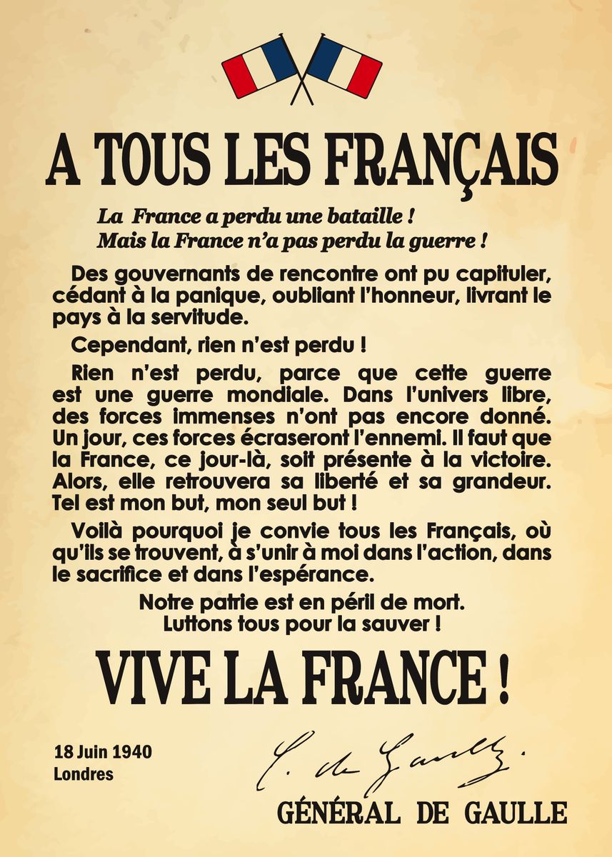 'French Resistance Poster - Appel 18 Juin' Poster, picture, metal print ...