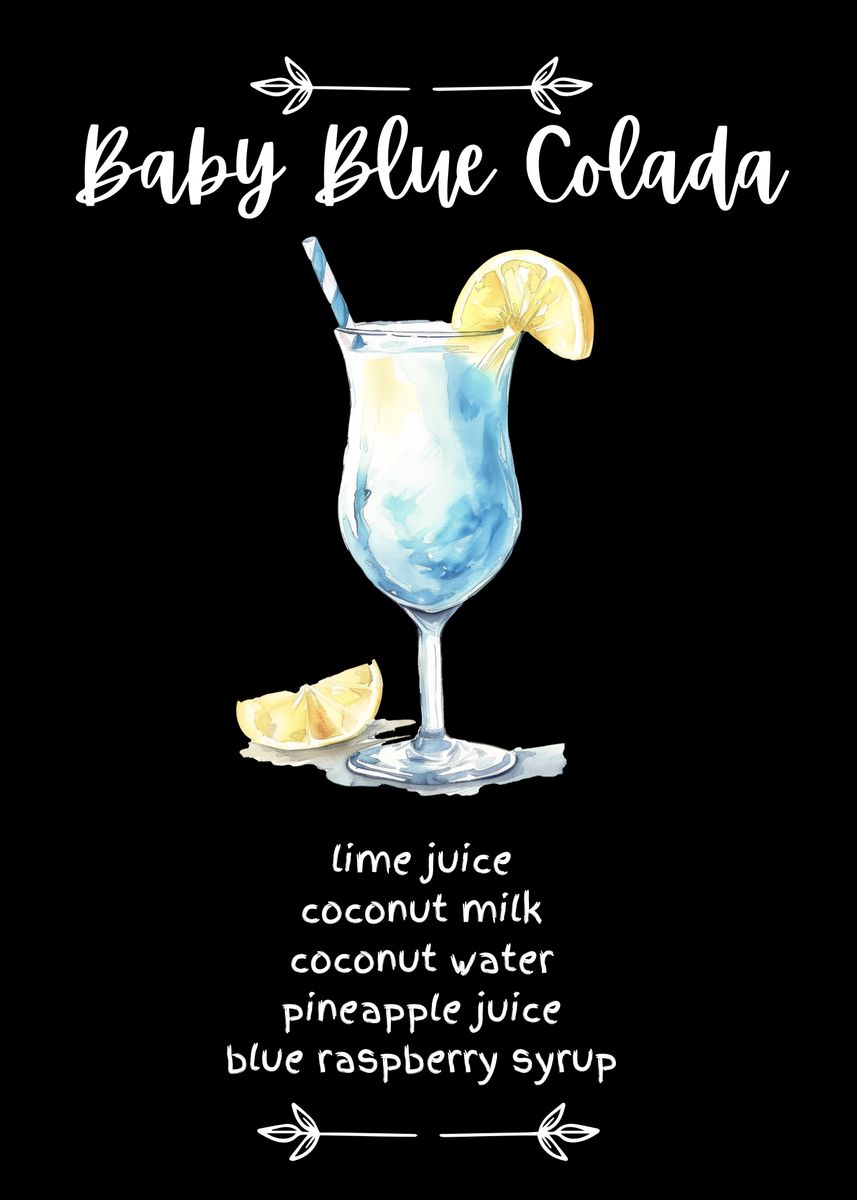'Baby Blue Colada Cocktail' Poster, picture, metal print, paint by ...