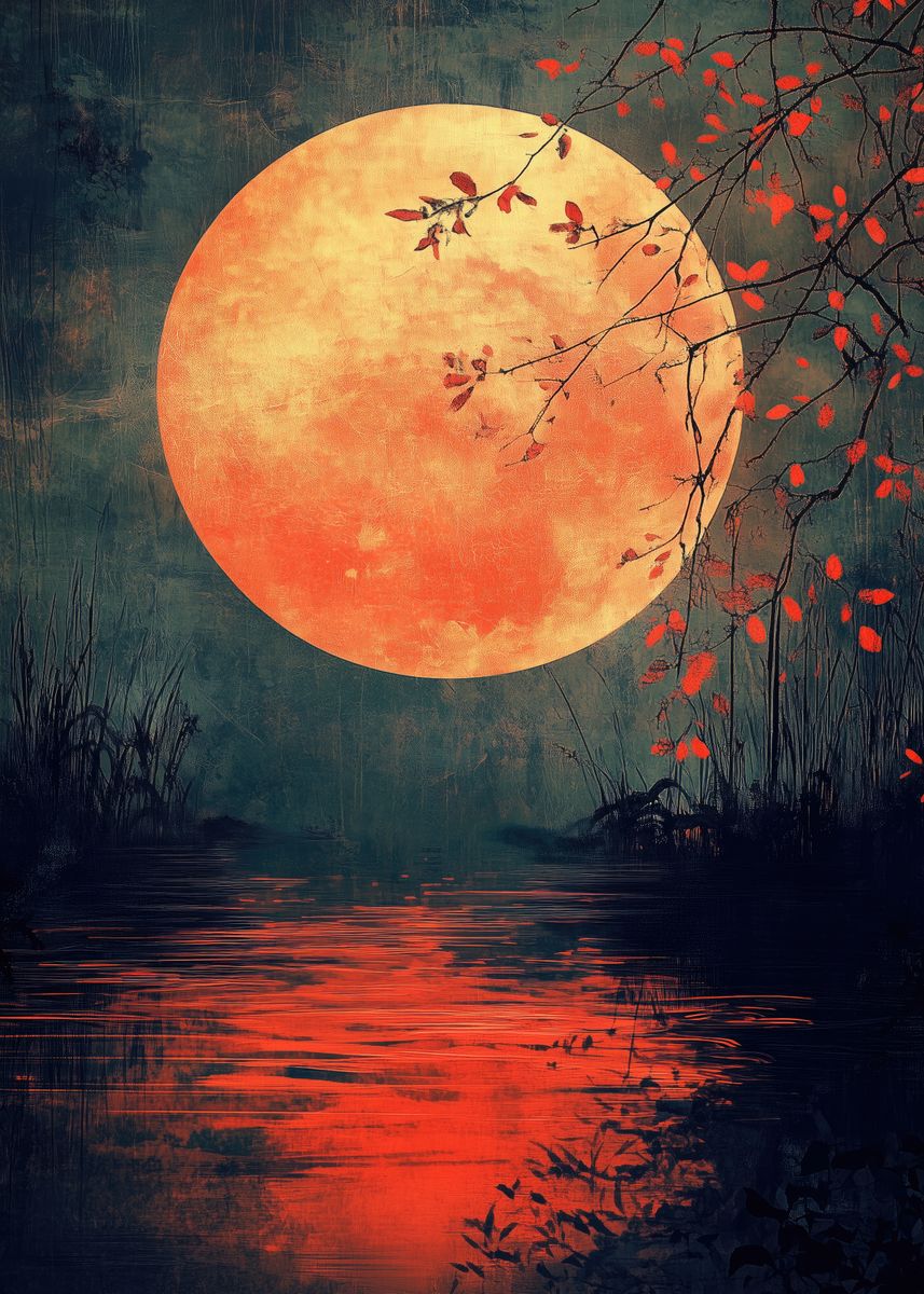 'Blood Moon Over Water' Poster, picture, metal print, paint by Jensen ...