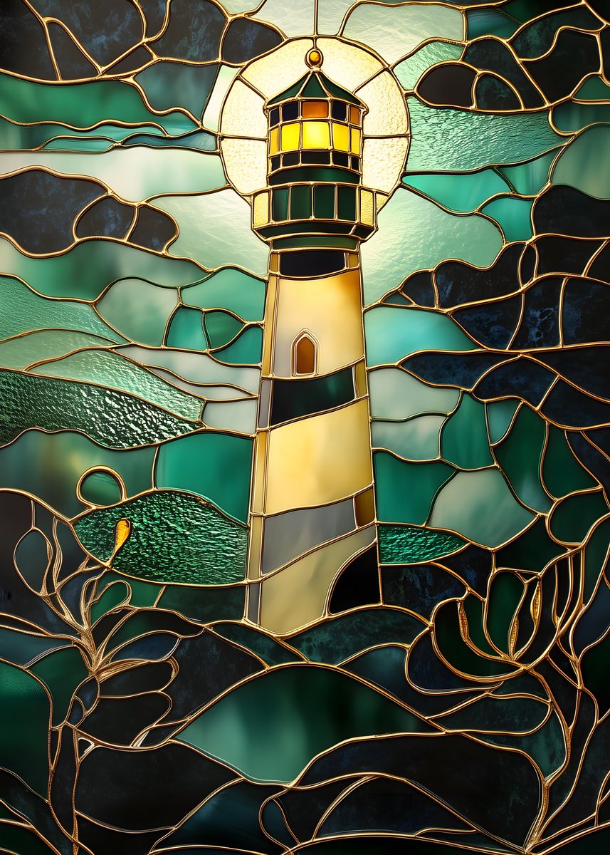 'Lighthouse Stained Glass' Poster, picture, metal print, paint by Danan ...