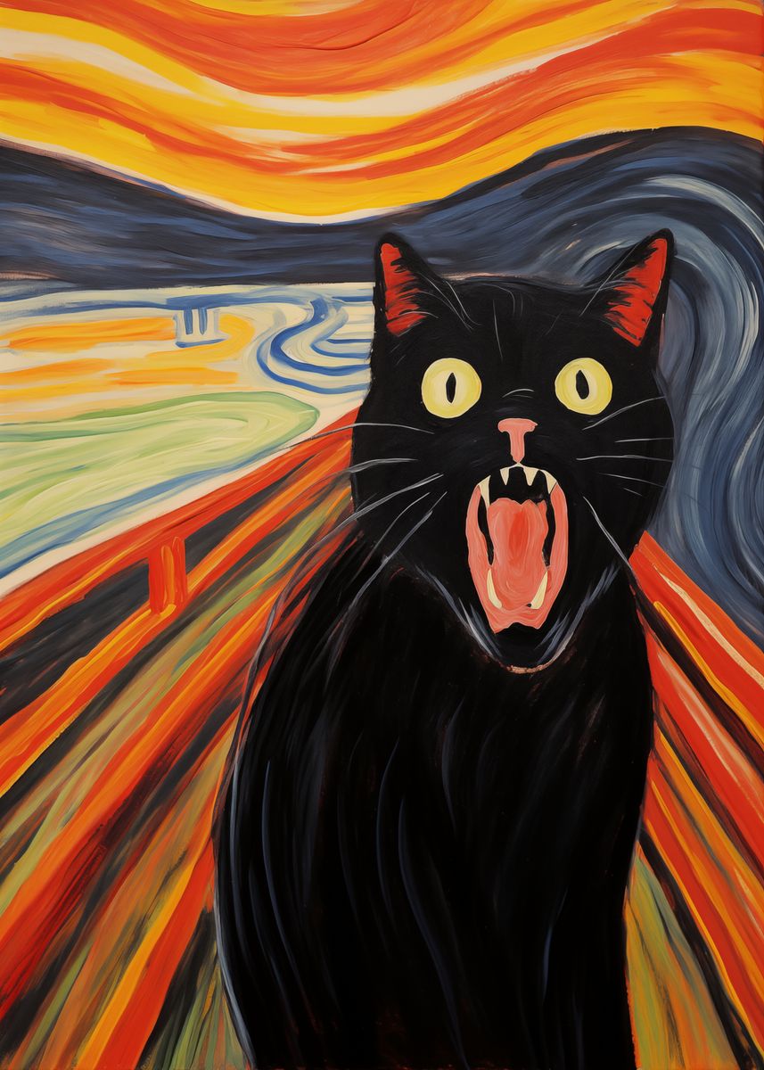 'The Scream Cat' Poster, picture, metal print, paint by Yuki | Displate