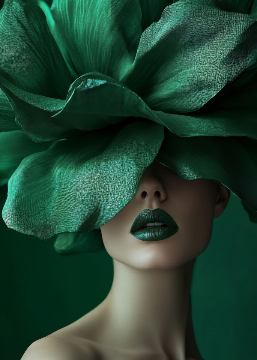 'Woman with Green Flower' Poster, picture, metal print, paint by ...