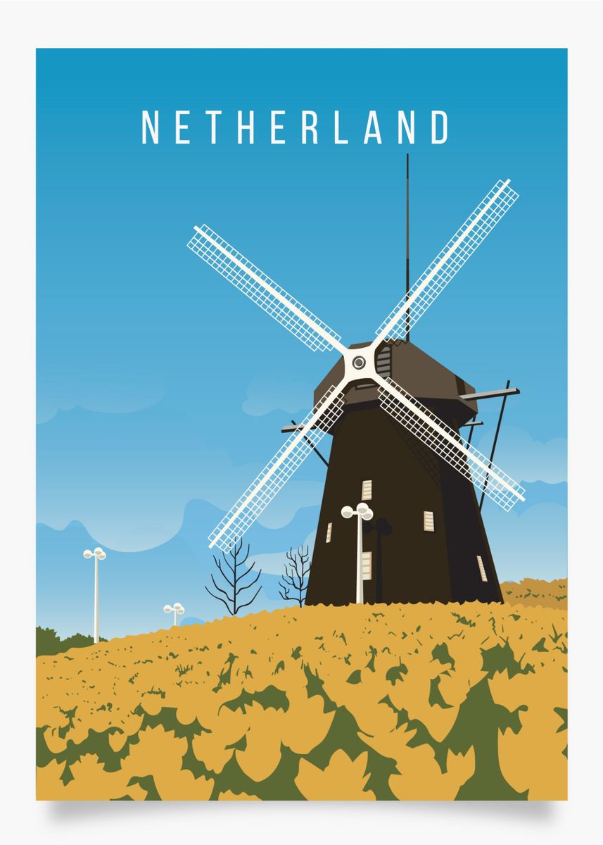 'Dutch Windmill Poster' Poster, picture, metal print, paint by Artistic ...