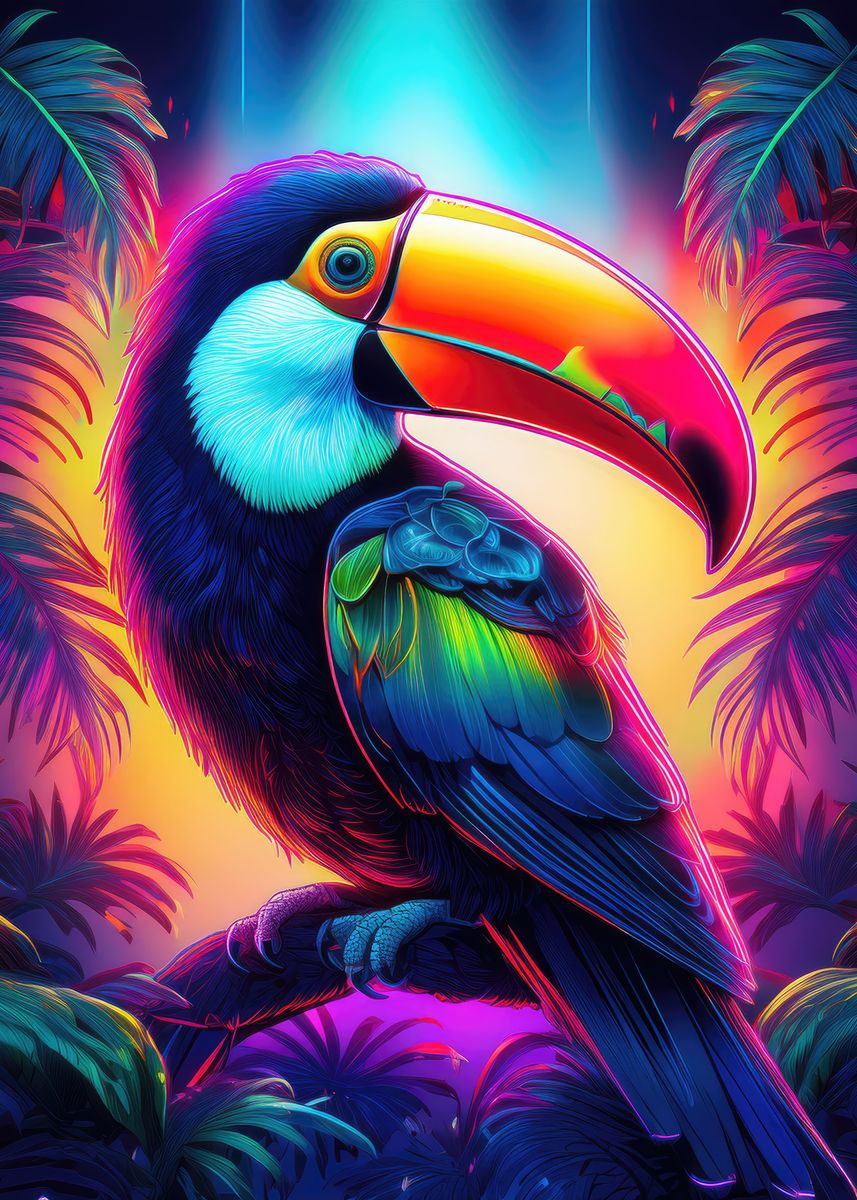 'Neon Toucan' Poster, picture, metal print, paint by ...
