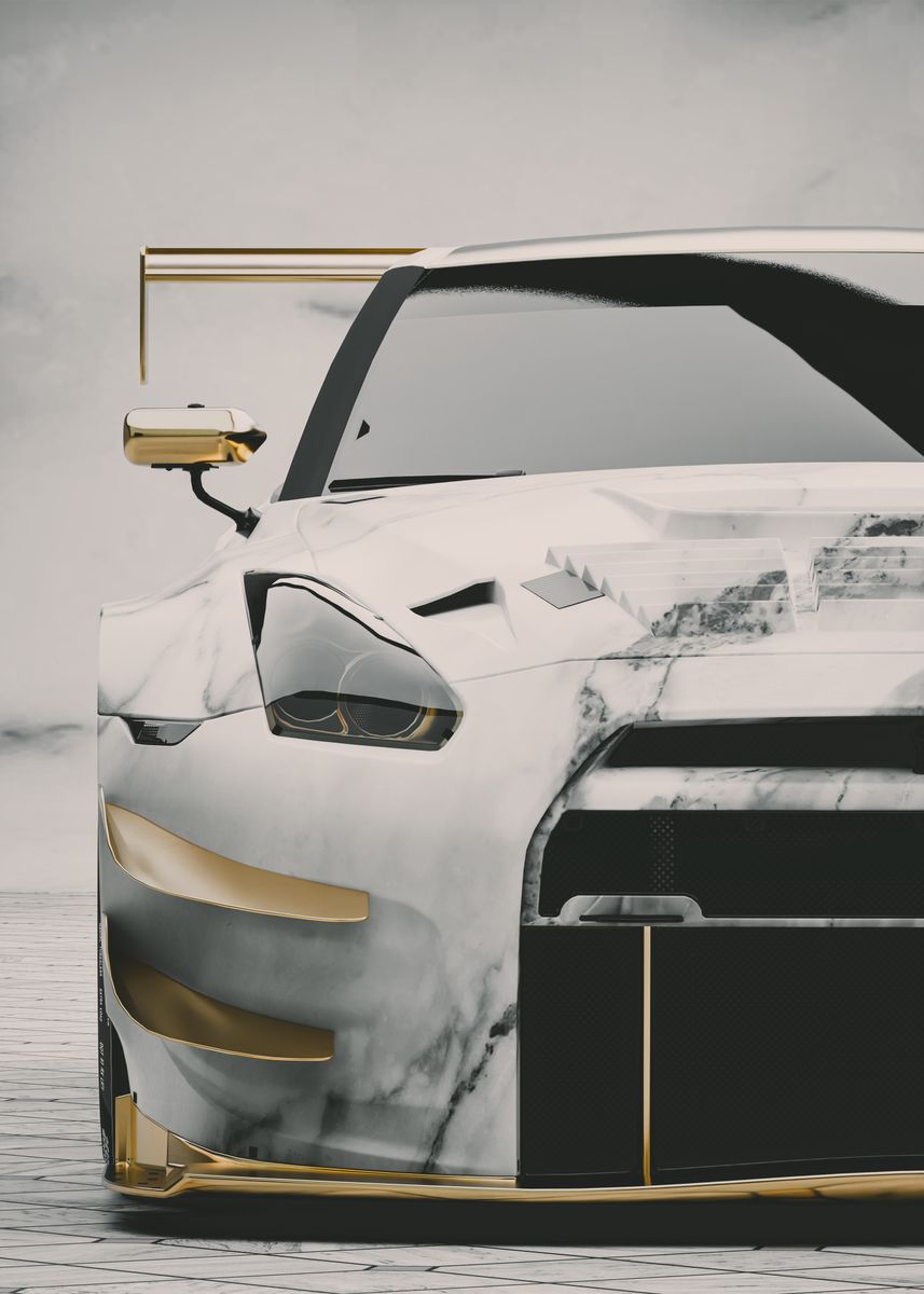 'Marble & Gold Nissan GT-R Sports Car' Poster, picture, metal print ...
