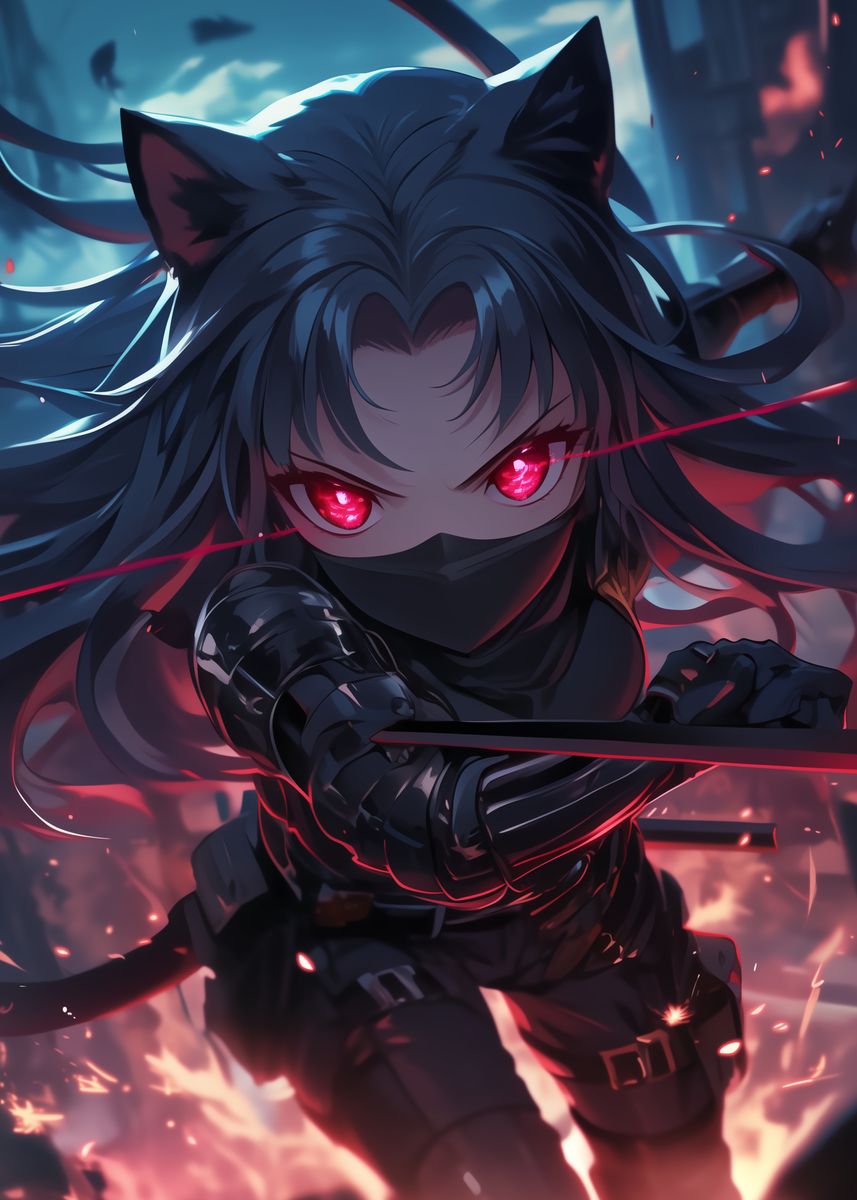 'Cat-eared Ninja Girl' Poster, picture, metal print, paint by | Displate