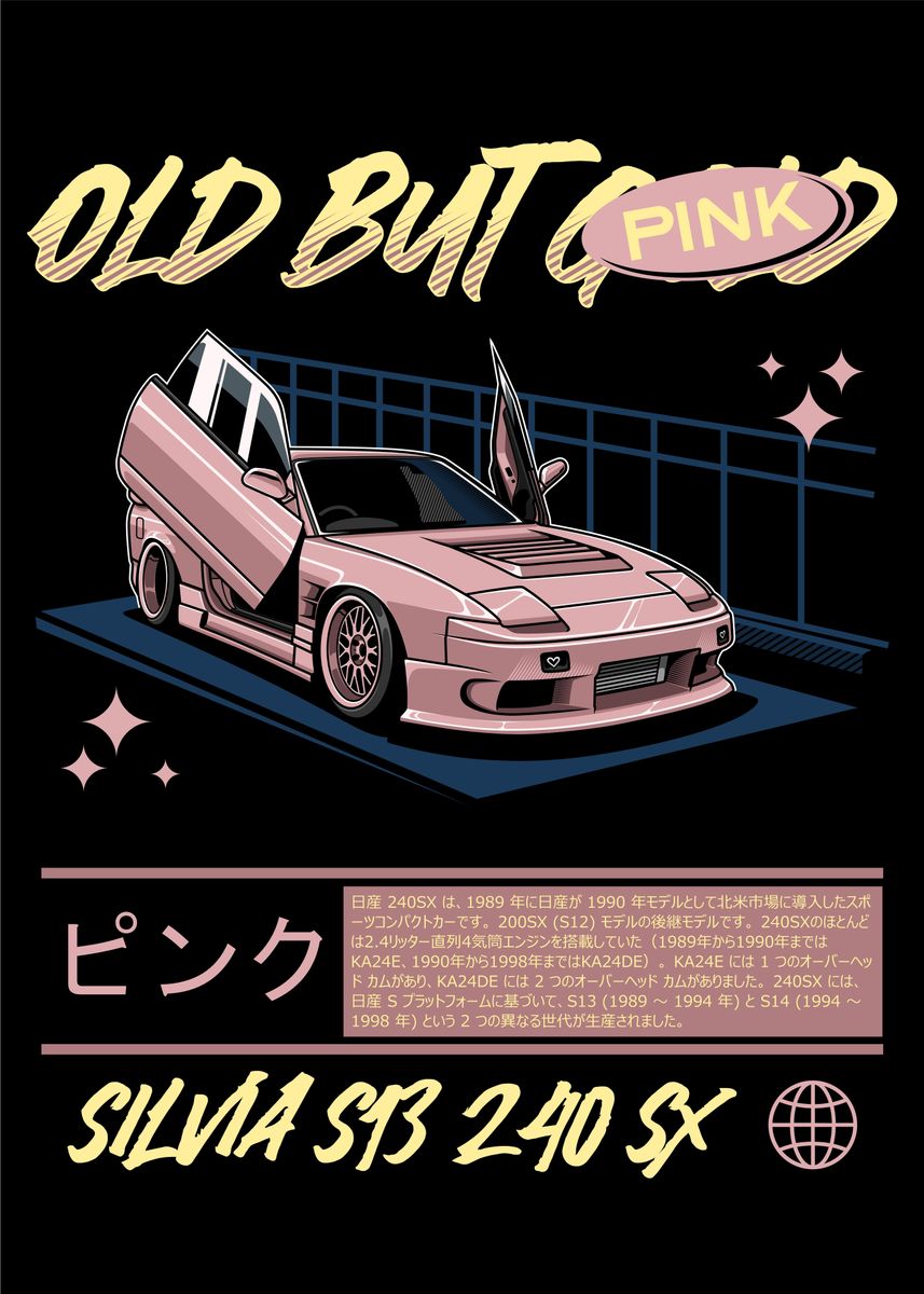 'Pink Nissan Silvia S13 240SX' Poster, picture, metal print, paint by ...