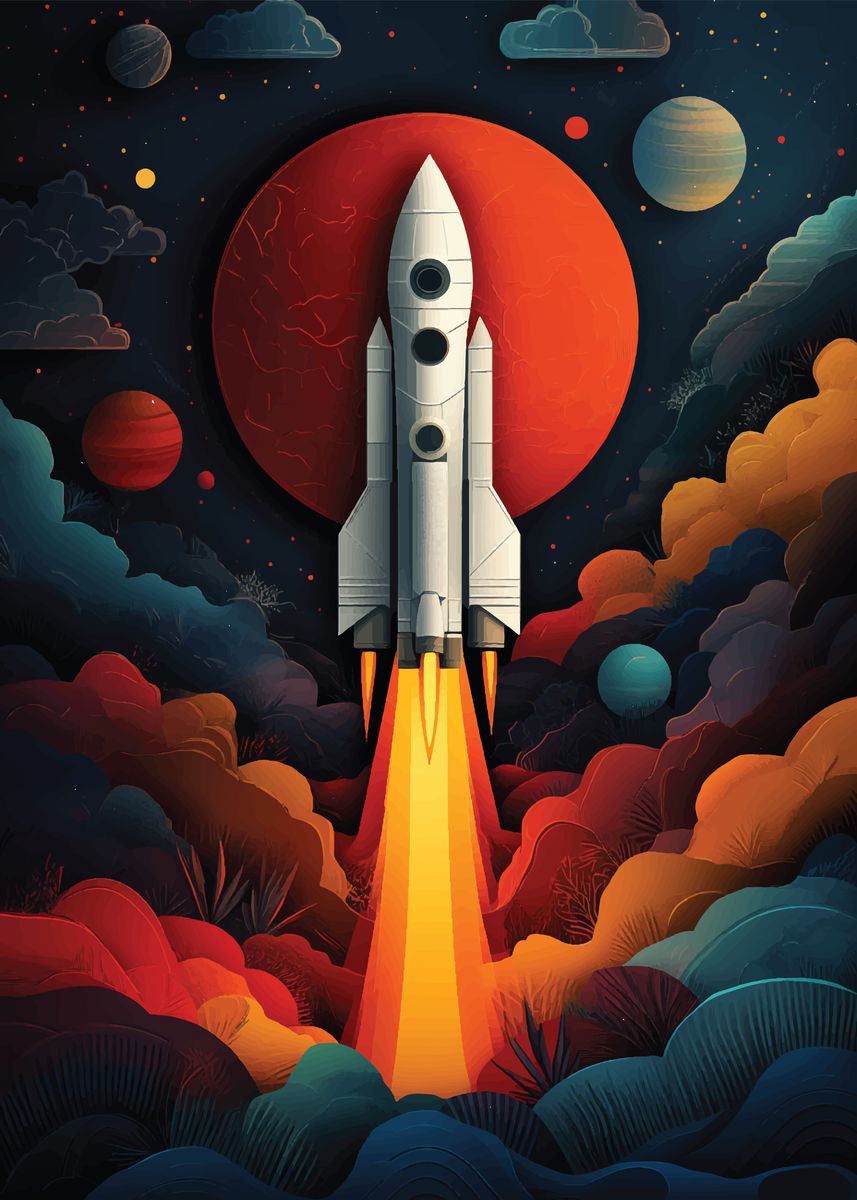 'Space Rocket Launch' Poster, picture, metal print, paint by Geraldo ...