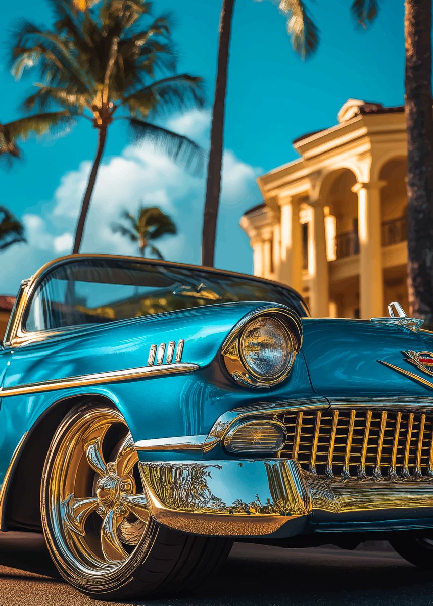 'Classic Blue Convertible' Poster, picture, metal print, paint by ...