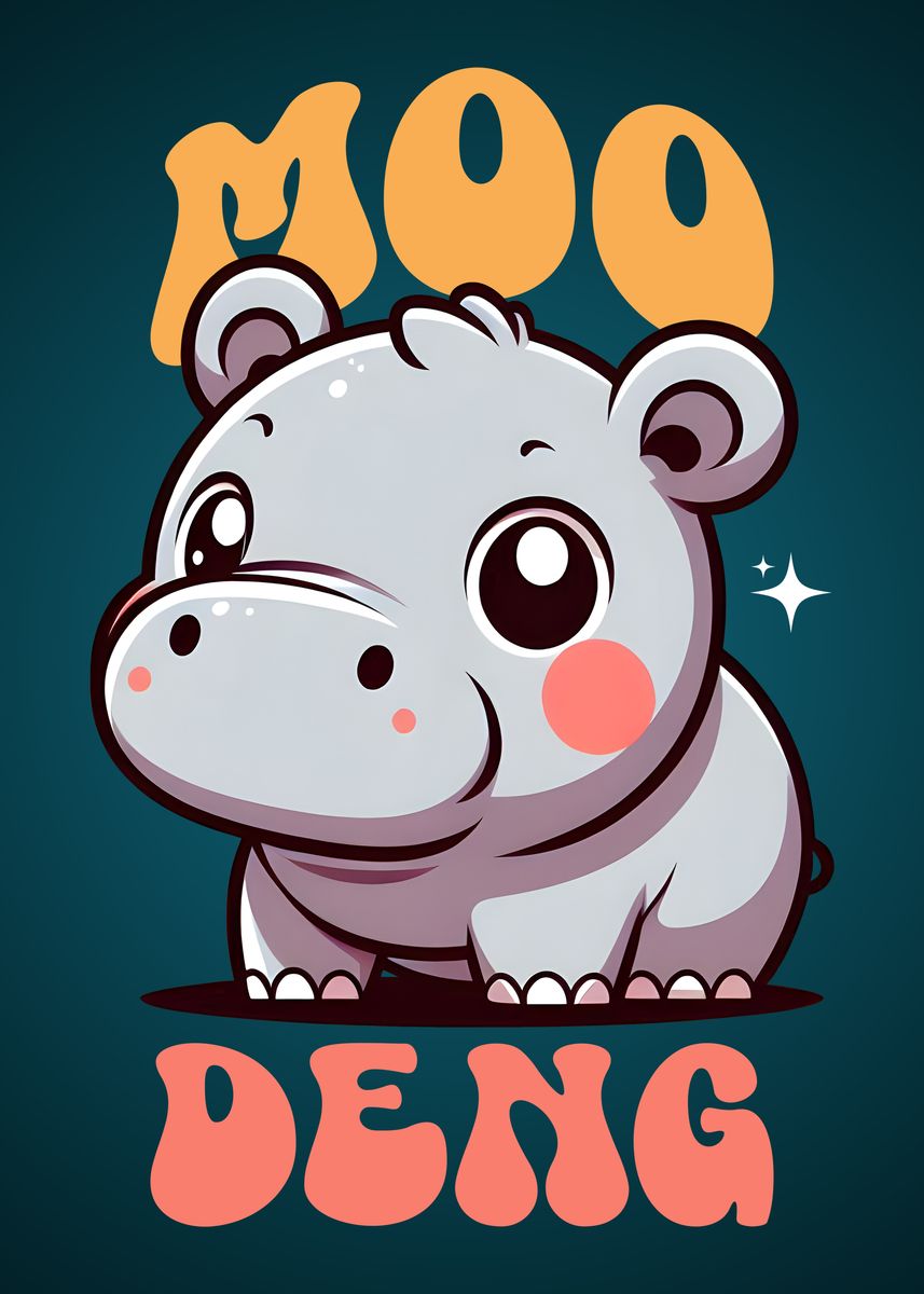'Moo Deng Cute Pygmy Baby Hippo' Poster, picture, metal print, paint by ...
