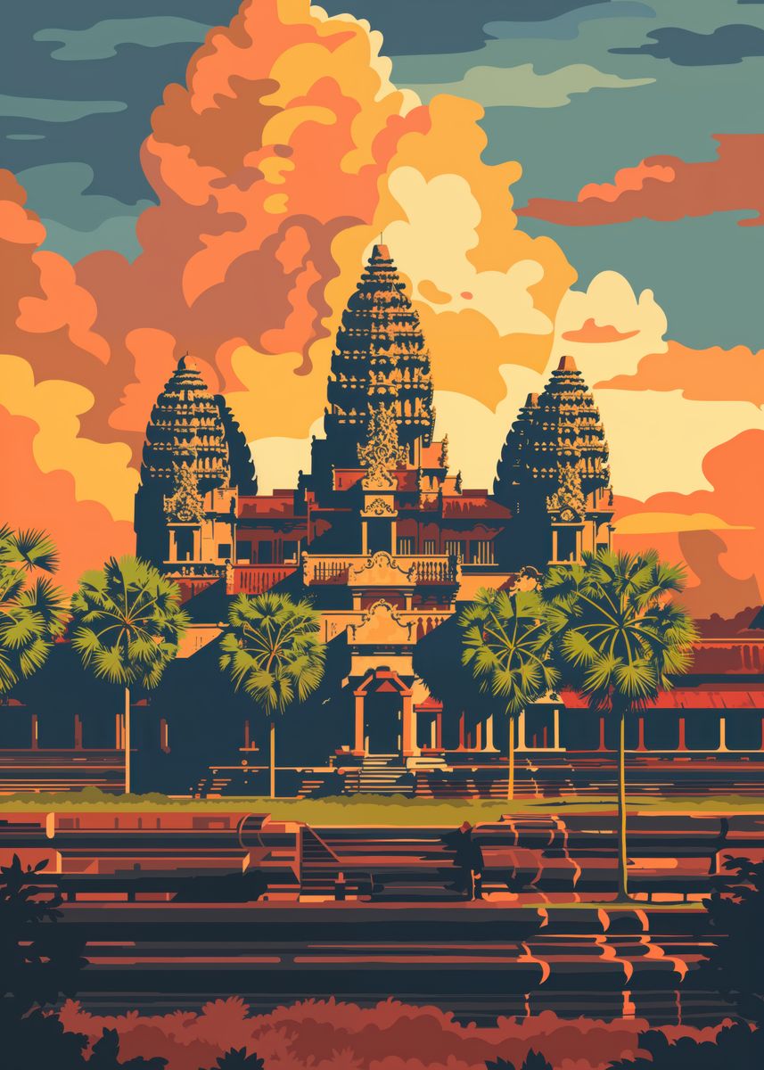 'Angkor Wat Temple Sunset' Poster, picture, metal print, paint by ...