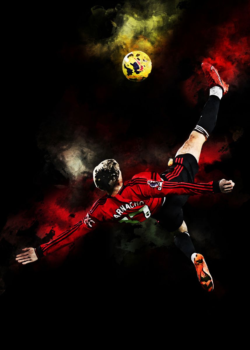 'Garnacho Soccer Player Kicking' Poster, picture, metal print, paint by ...