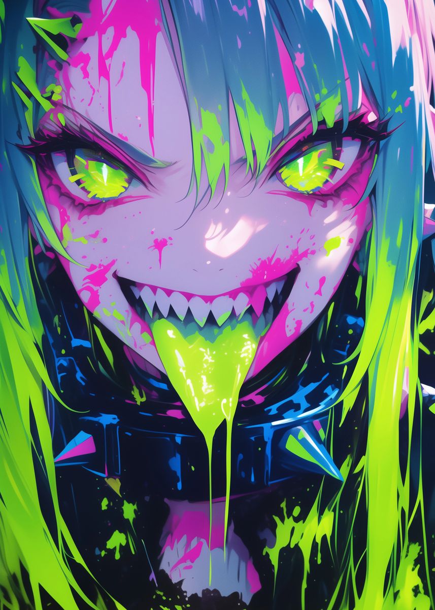 'Neon Anime Girl' Poster, picture, metal print, paint by luca Suni ...