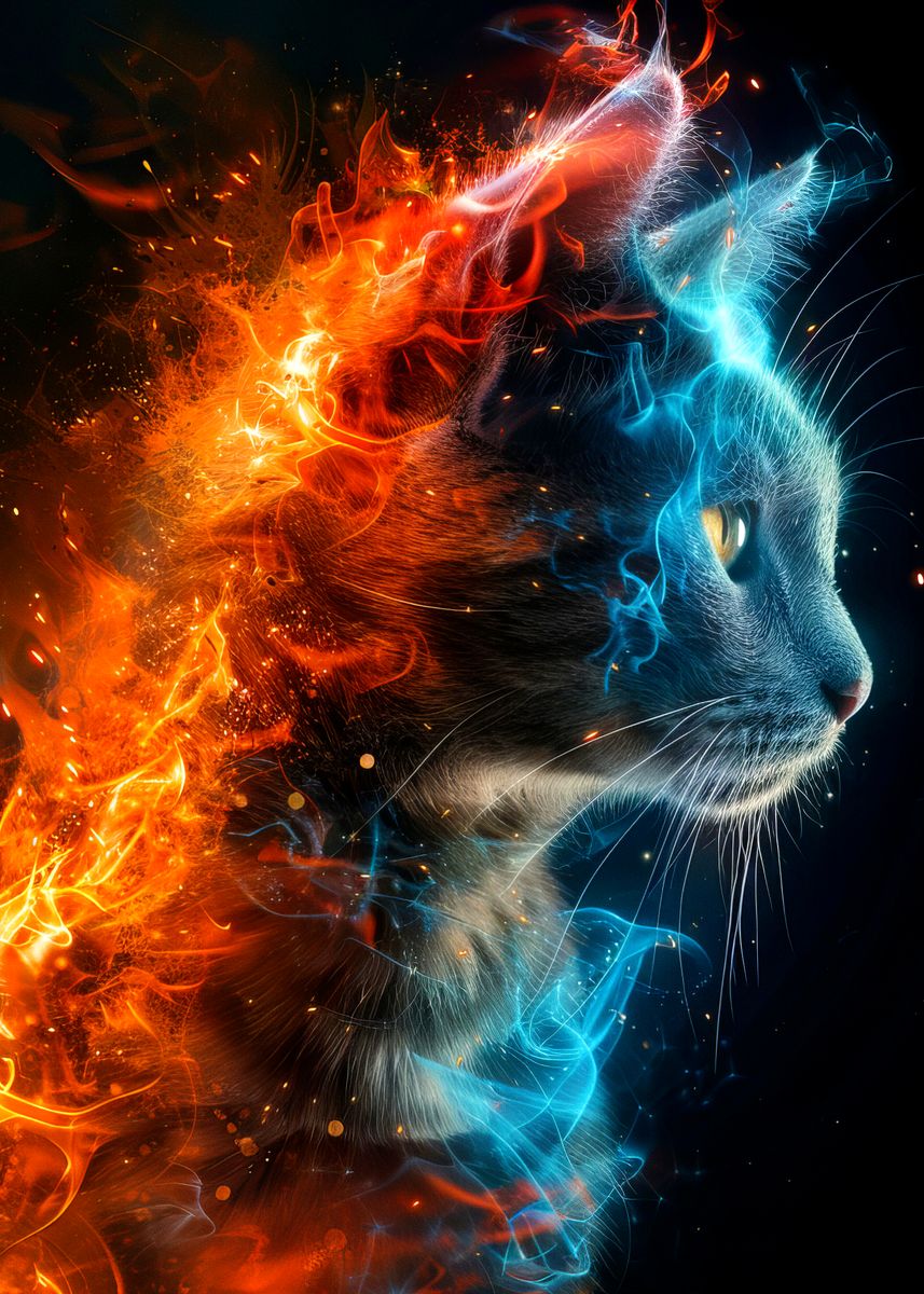'Fire and Ice Cat' Poster, picture, metal print, paint by Dao Thuan ...