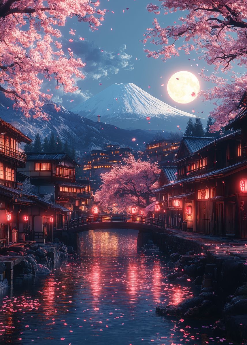 'Japanese Night Scene' Poster, picture, metal print, paint by Anna ...