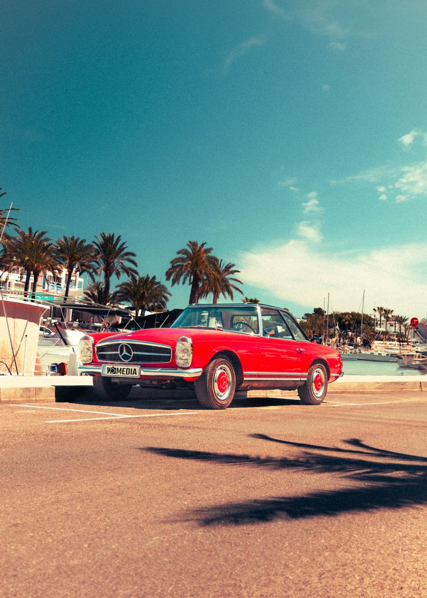 'Red Classic Mercedes by the Sea' Poster, picture, metal print, paint ...