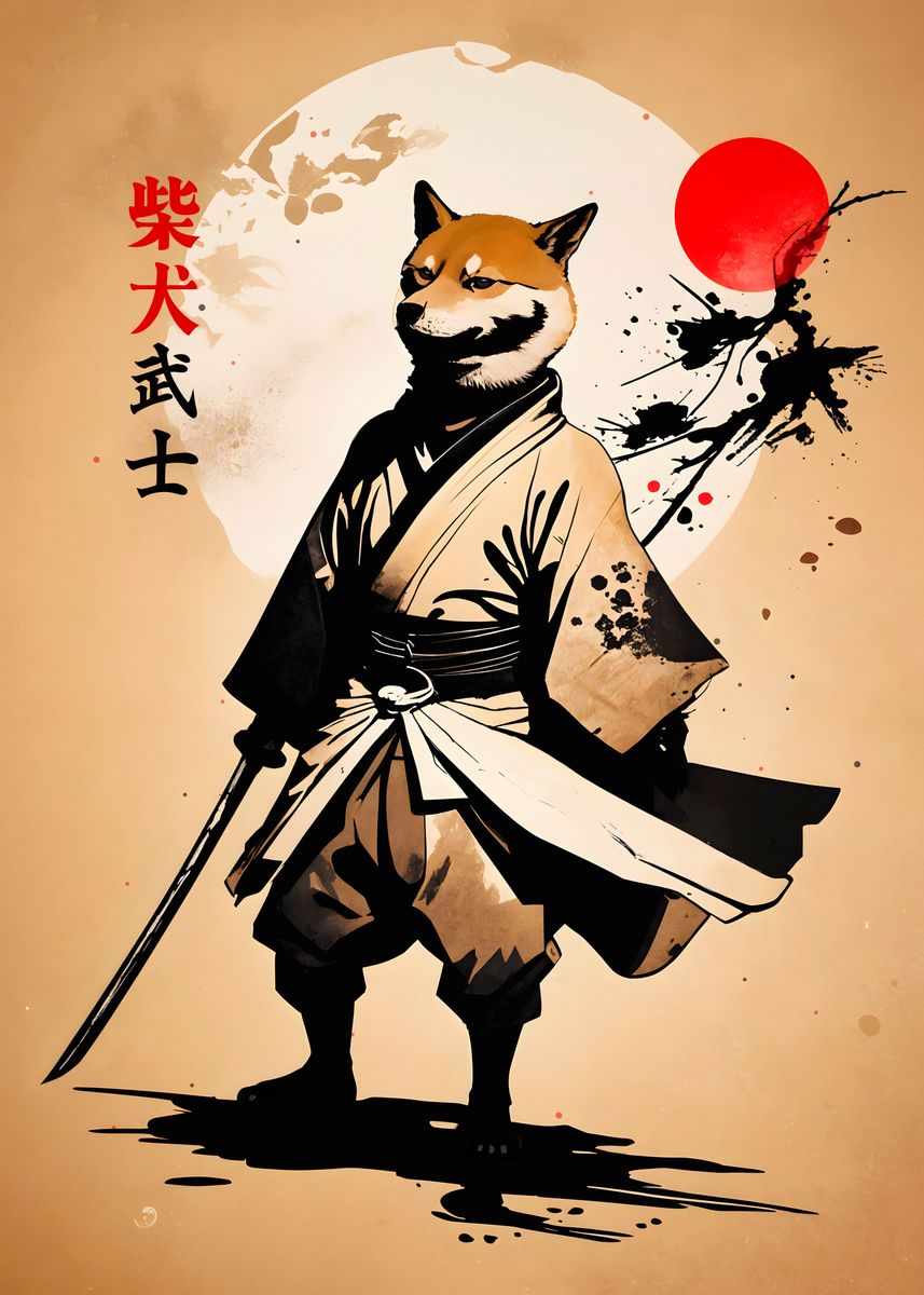 'Shiba Inu Samurai' Poster, picture, metal print, paint by Funlazys ...
