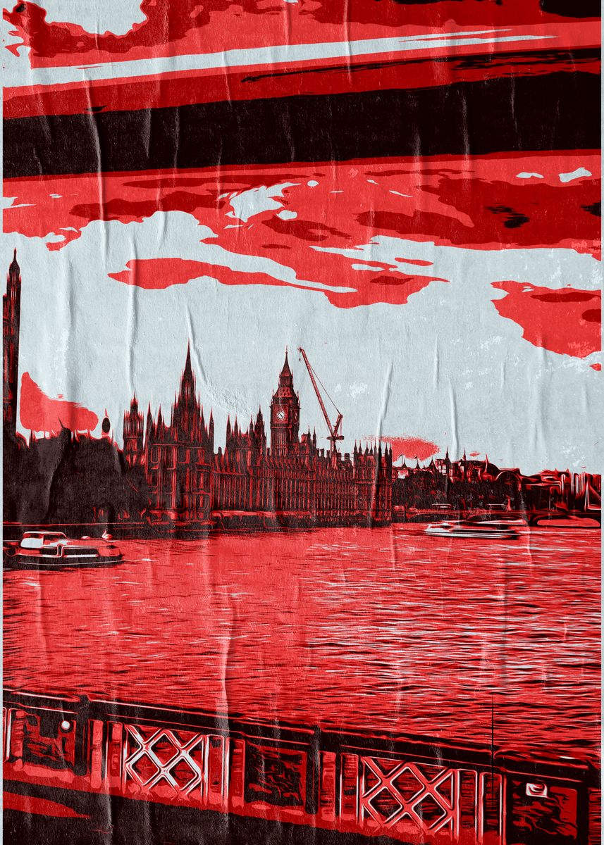 'Red London Skyline' Poster, picture, metal print, paint by Gianluca ...