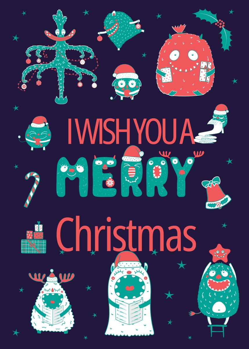 'Christmas Monster Greeting Card' Poster, picture, metal print, paint ...