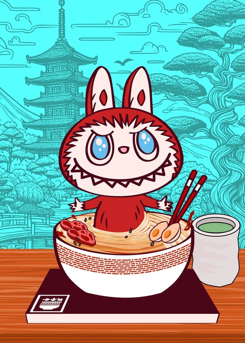 'labubu ramen' Poster, picture, metal print, paint by aerith | Displate