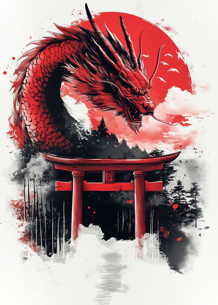 'Red Dragon Gate' Poster, picture, metal print, paint by Chinoune ...