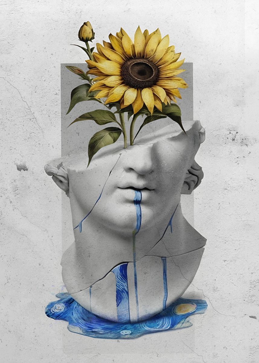 'David Sunflower & Starry Night' Poster, picture, metal print, paint by ...