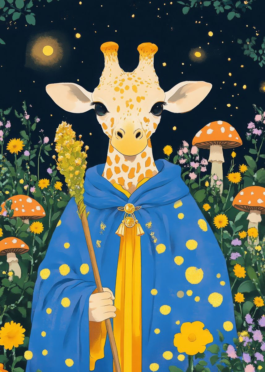 'Giraffe Wizard in a Forest' Poster, picture, metal print, paint by ...