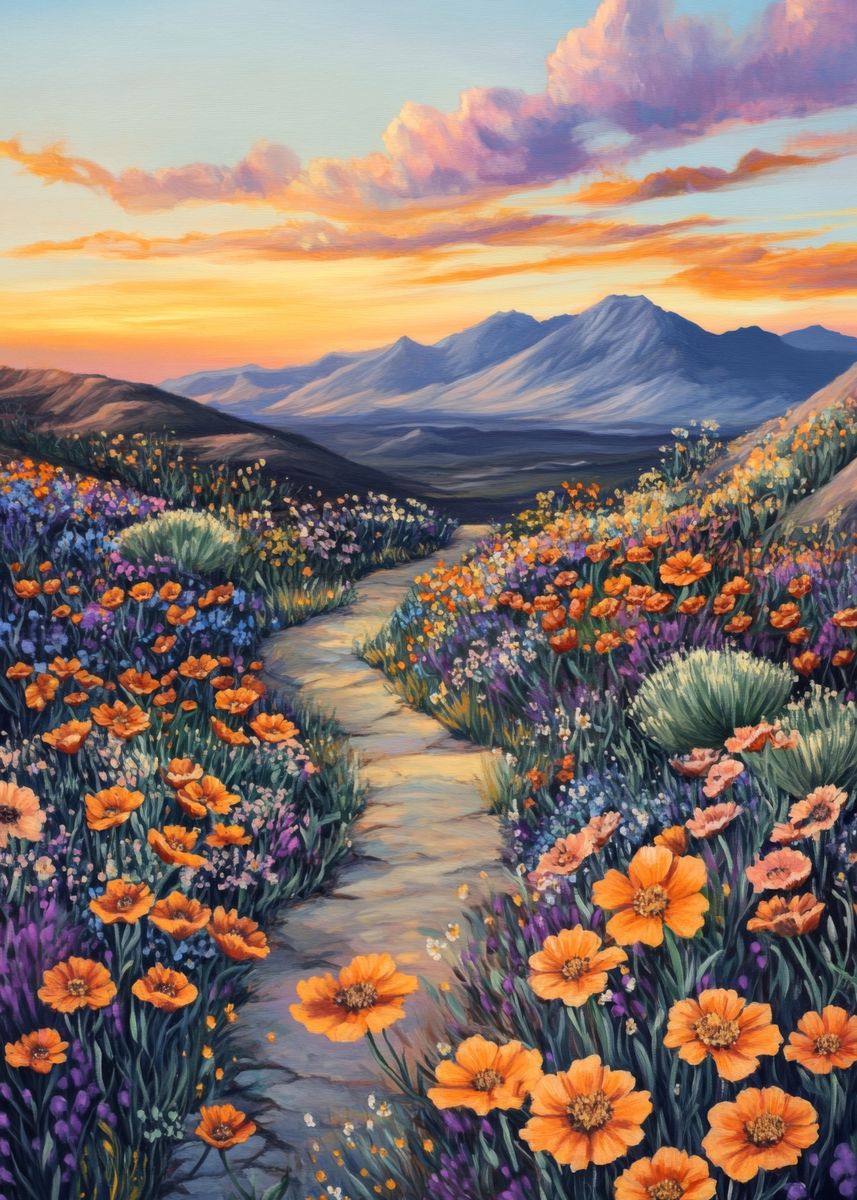'Sunset Mountain Path' Poster, picture, metal print, paint by Byrdyak ...