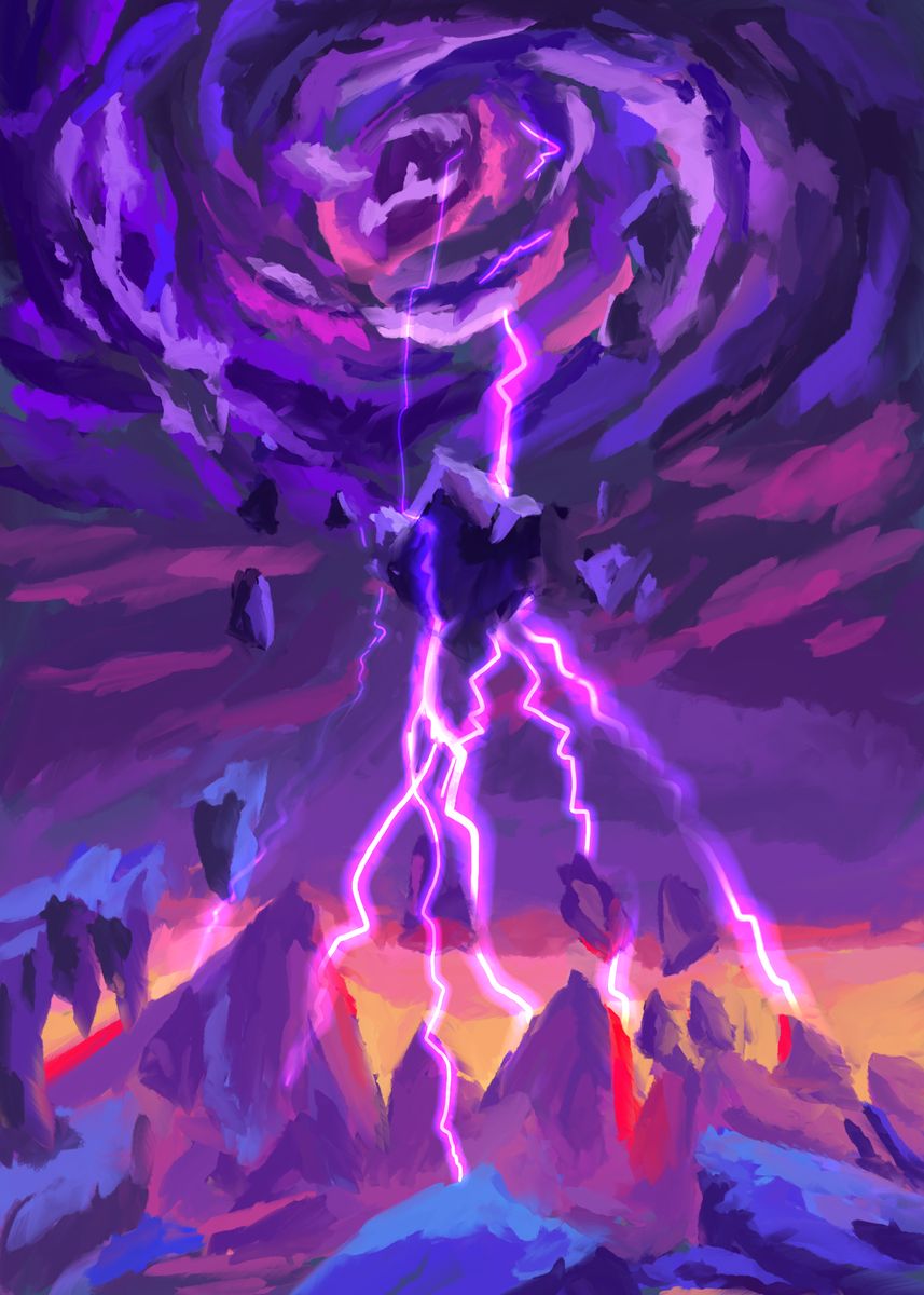 'Purple Storm & Lightning' Poster, picture, metal print, paint by ...