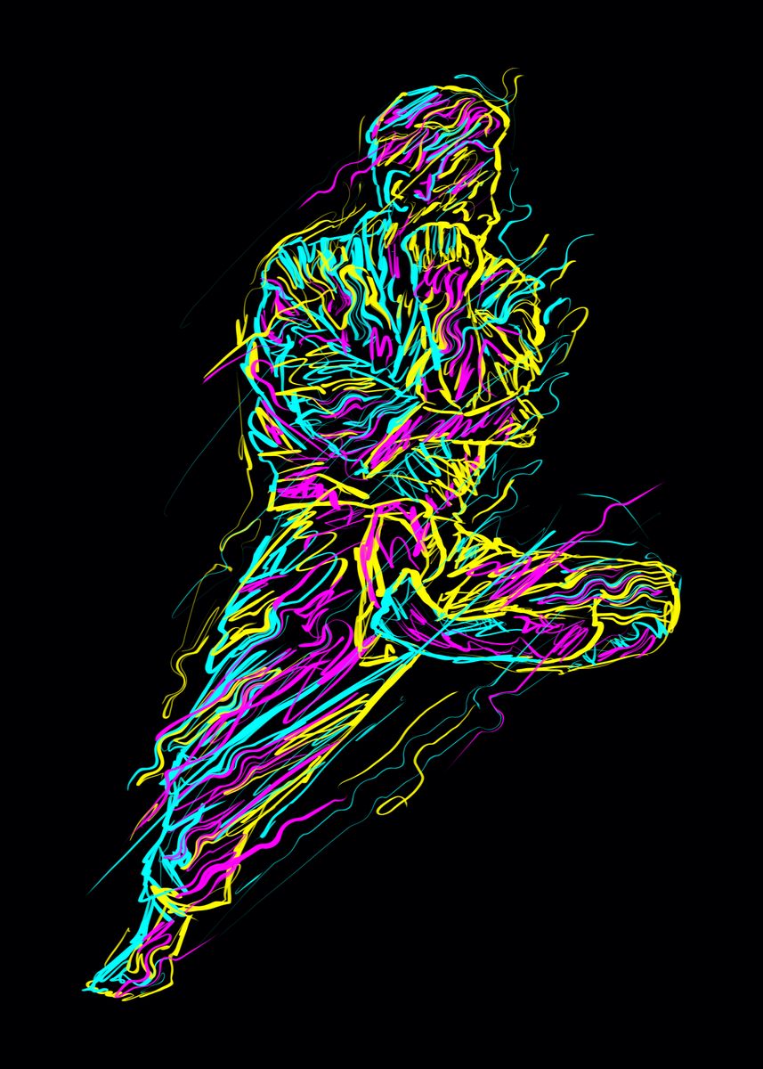 'Neon Karate Kick' Poster, picture, metal print, paint by Izmo ...