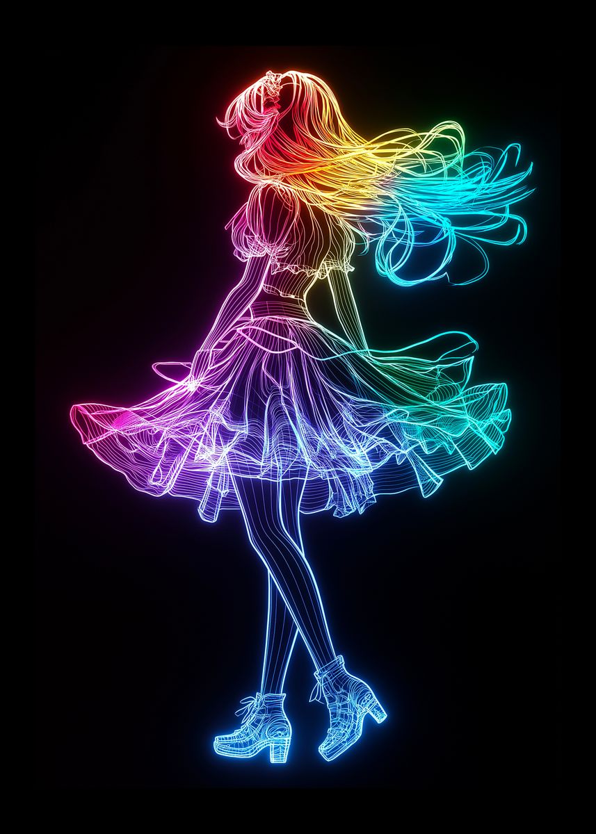 'Neon Anime Girl' Poster, picture, metal print, paint by Primitive Man ...