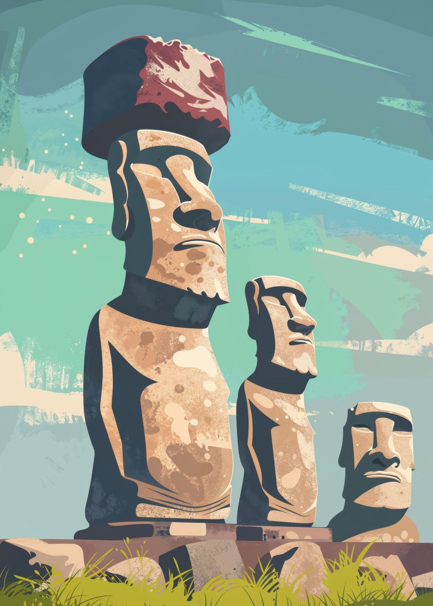 'Easter Island Moai Statues' Poster, picture, metal print, paint by ...
