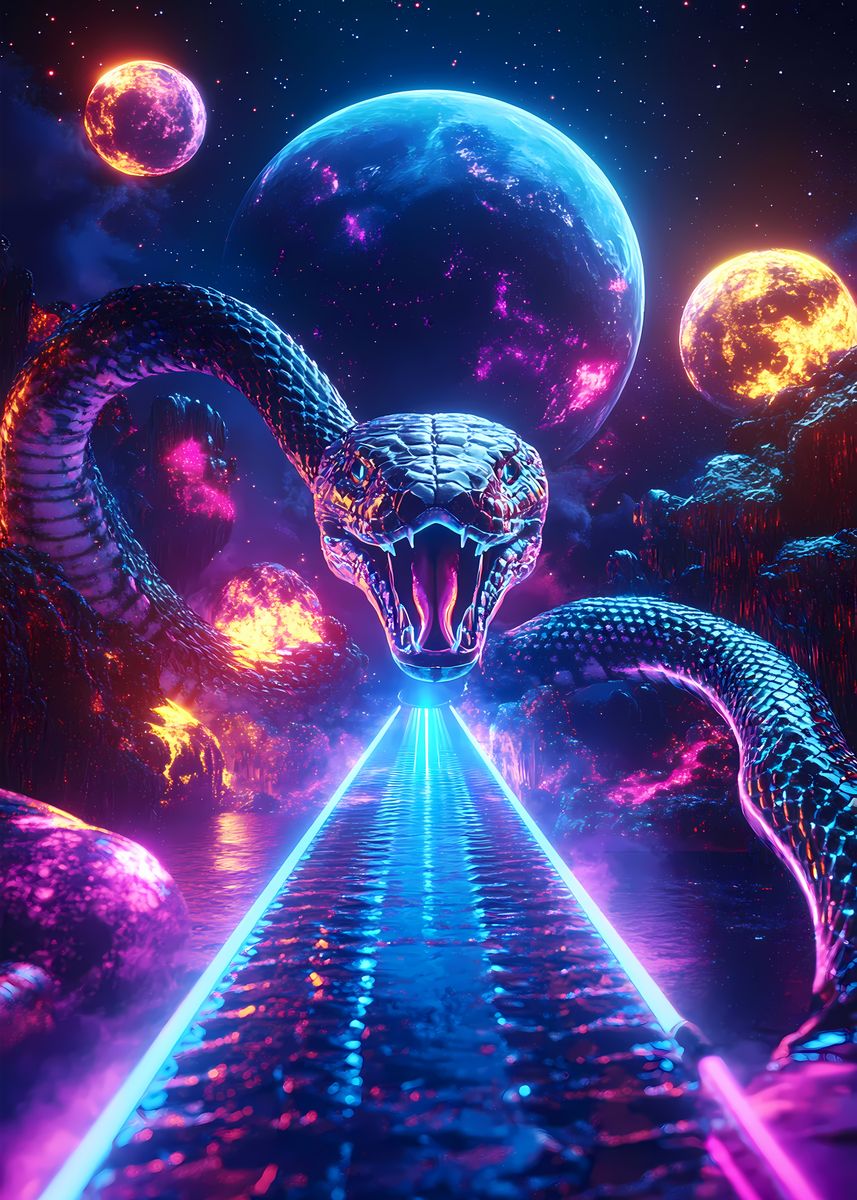 'Cosmic Serpent Snake Space Planets ' Poster, picture, metal print ...
