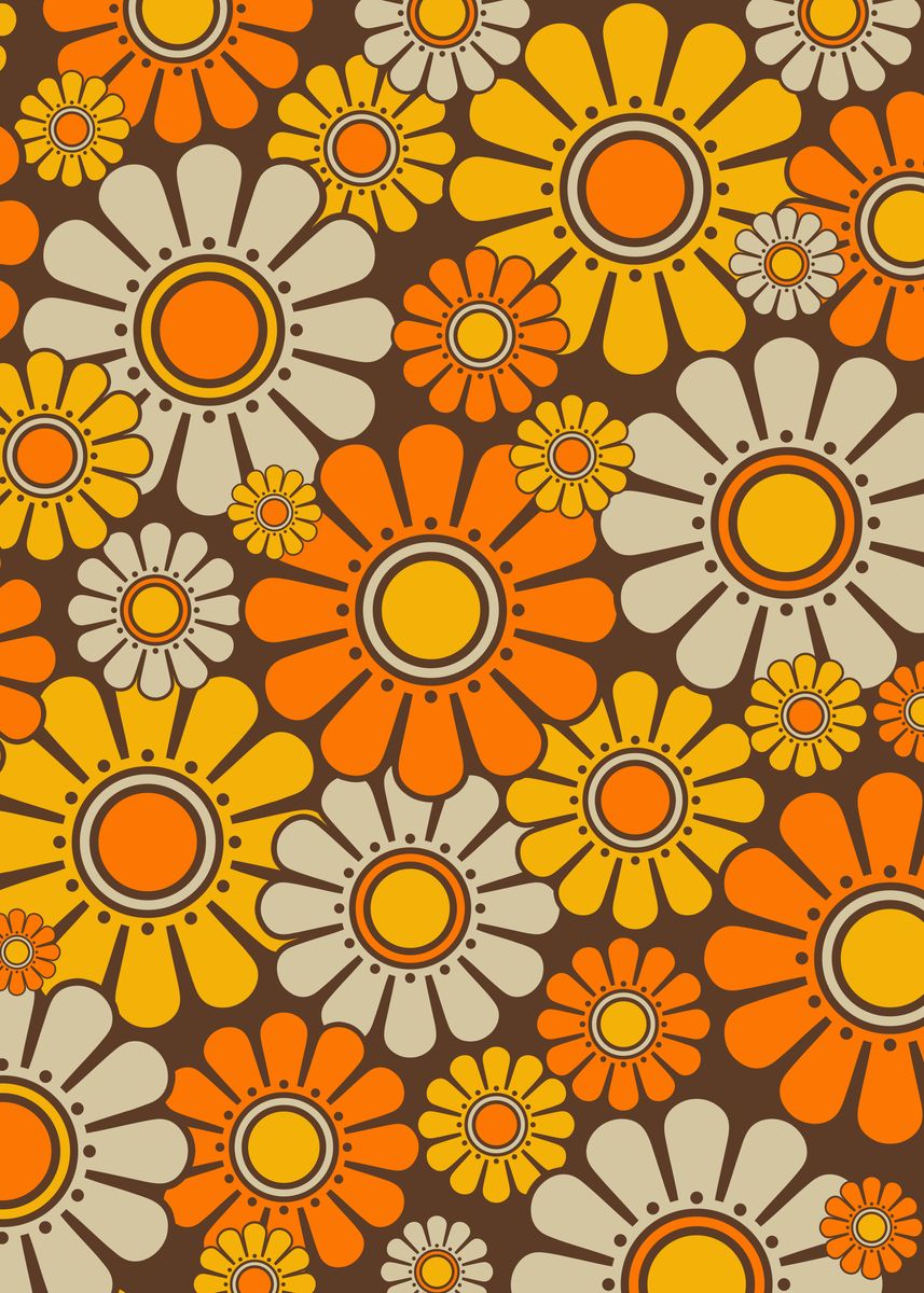 'Retro Daisy Flower Pattern' Poster, picture, metal print, paint by ...