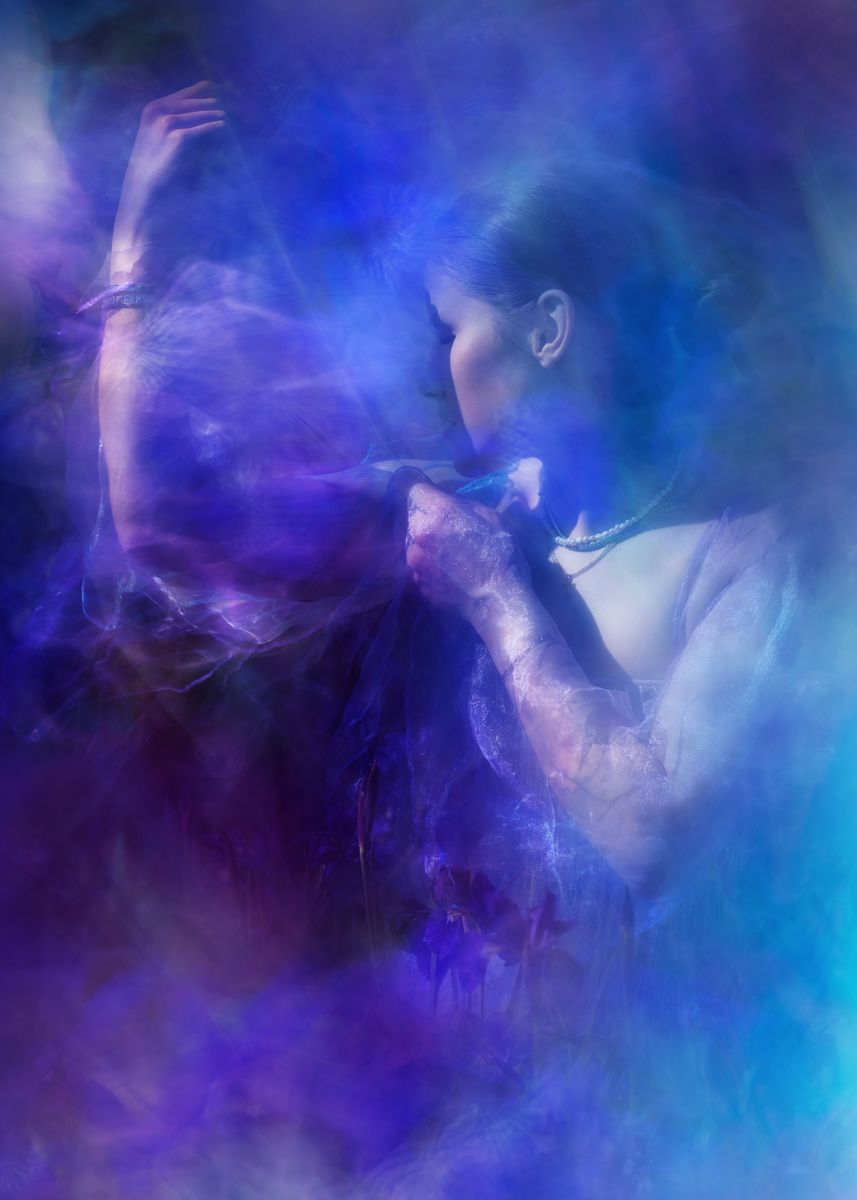 'Iris Veil in Blue Haze' Poster, picture, metal print, paint by Kamil Hajek | Displate