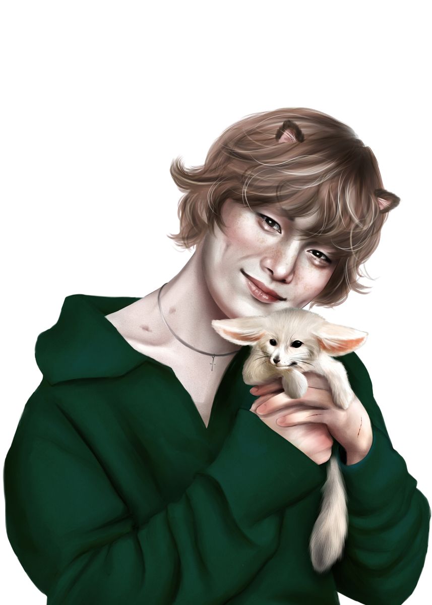 'Young Man with Fennec Fox' Poster, picture, metal print, paint by ...