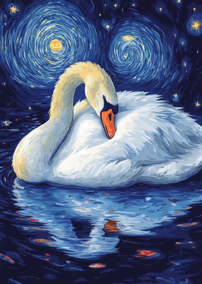 'Swan Under Starry Night' Poster, picture, metal print, paint by Mason ...